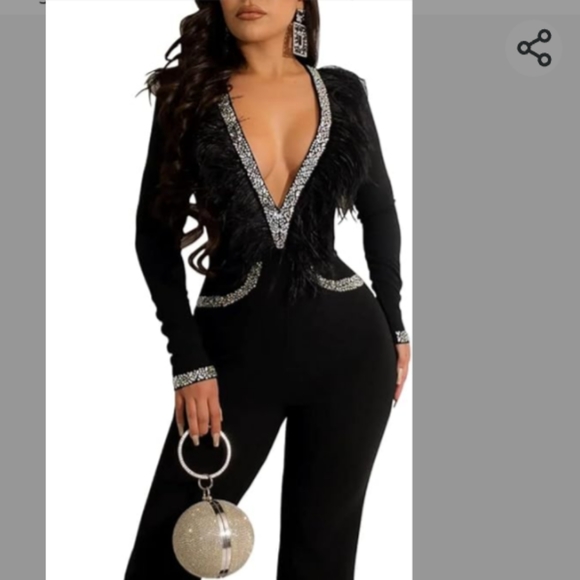 Amazon | Pants & Jumpsuits | Zoctuo Womens Sexy Elegant Rhinestone Bodycon Jumpsuits Party Club ...